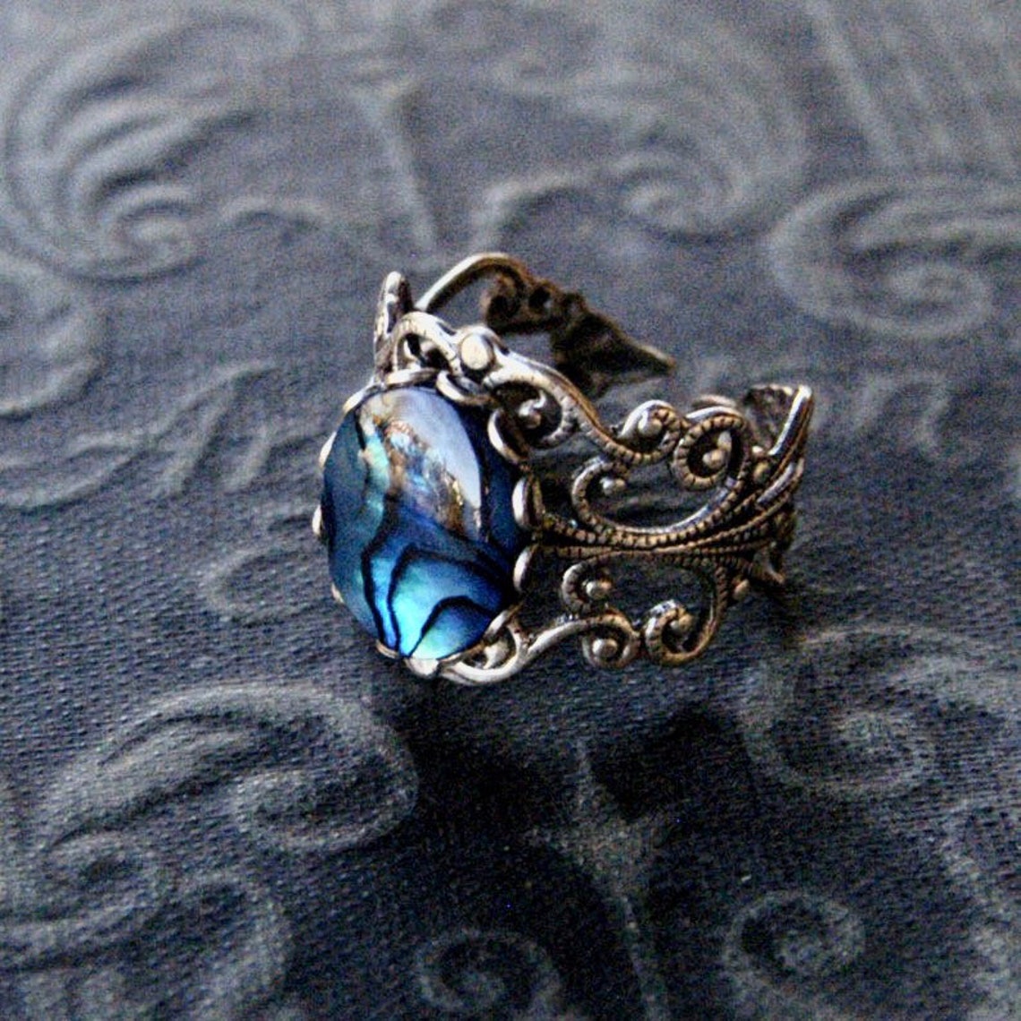 Blue Shell Filigree Ring - Etsy