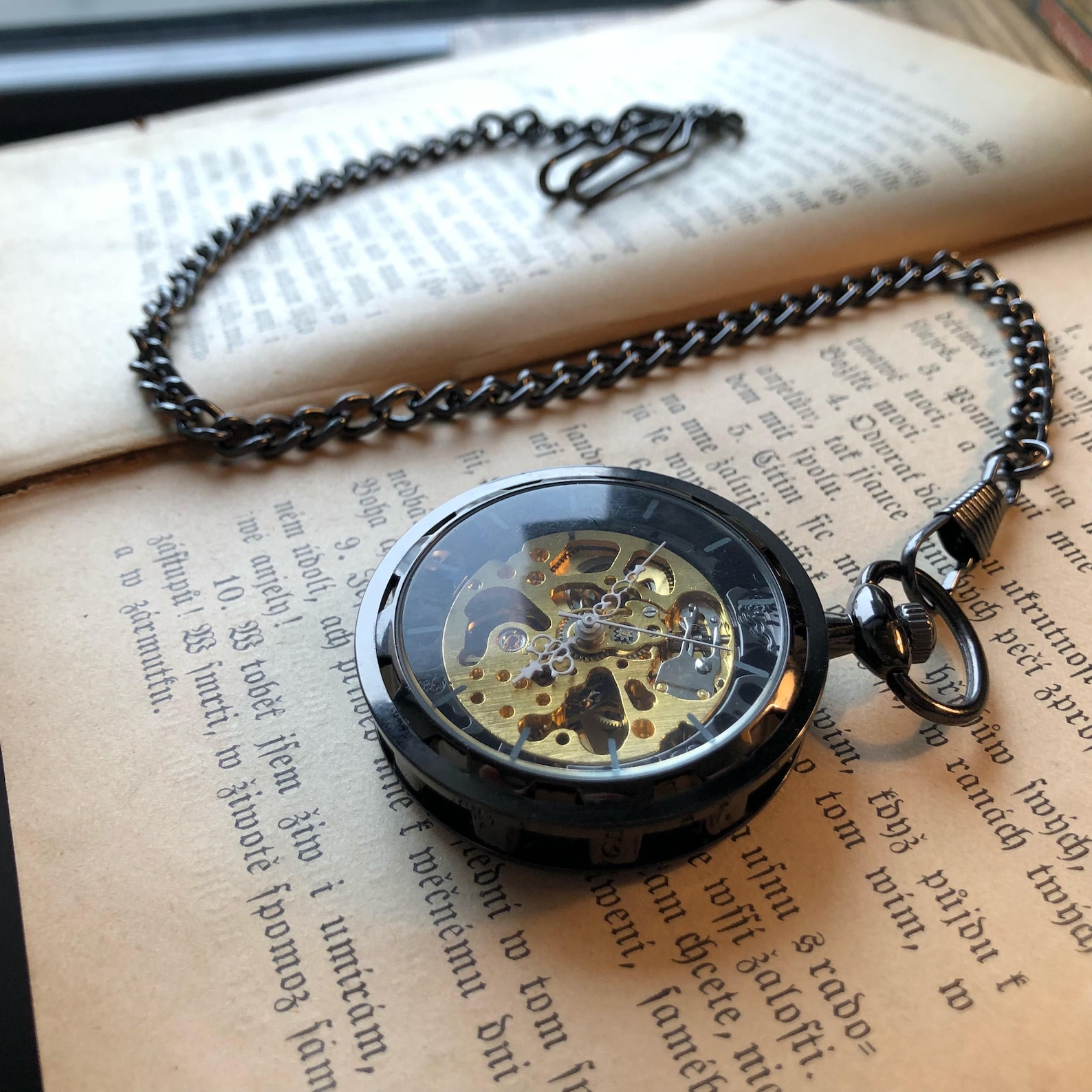 Black Postmodern Mechanical Pocket Watch on Fob or Necklace - Etsy