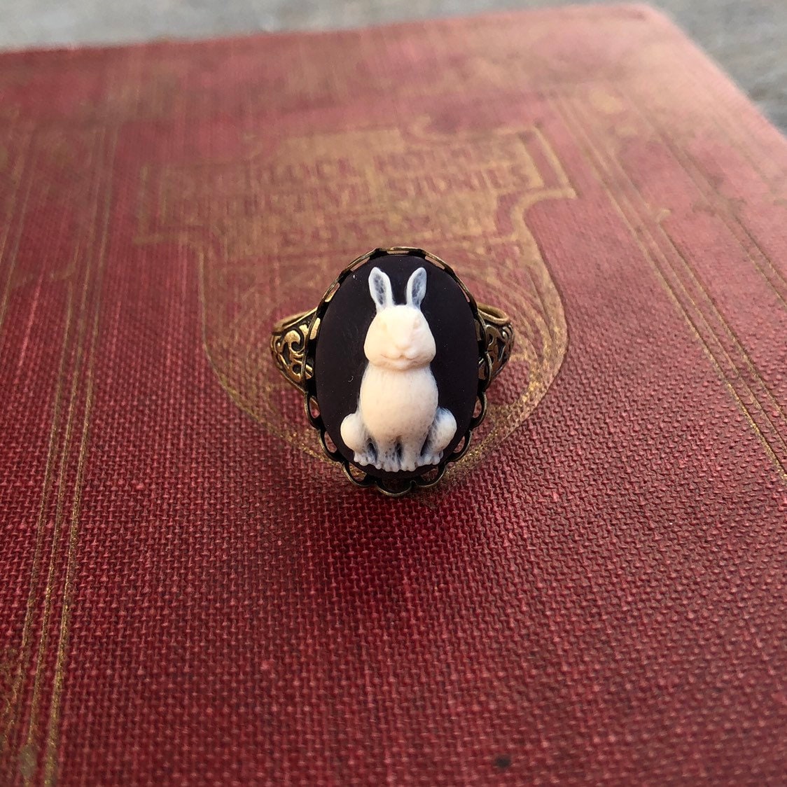 Rabbit Cameo Ring Antique Brass or Silver Vintage Style | Etsy
