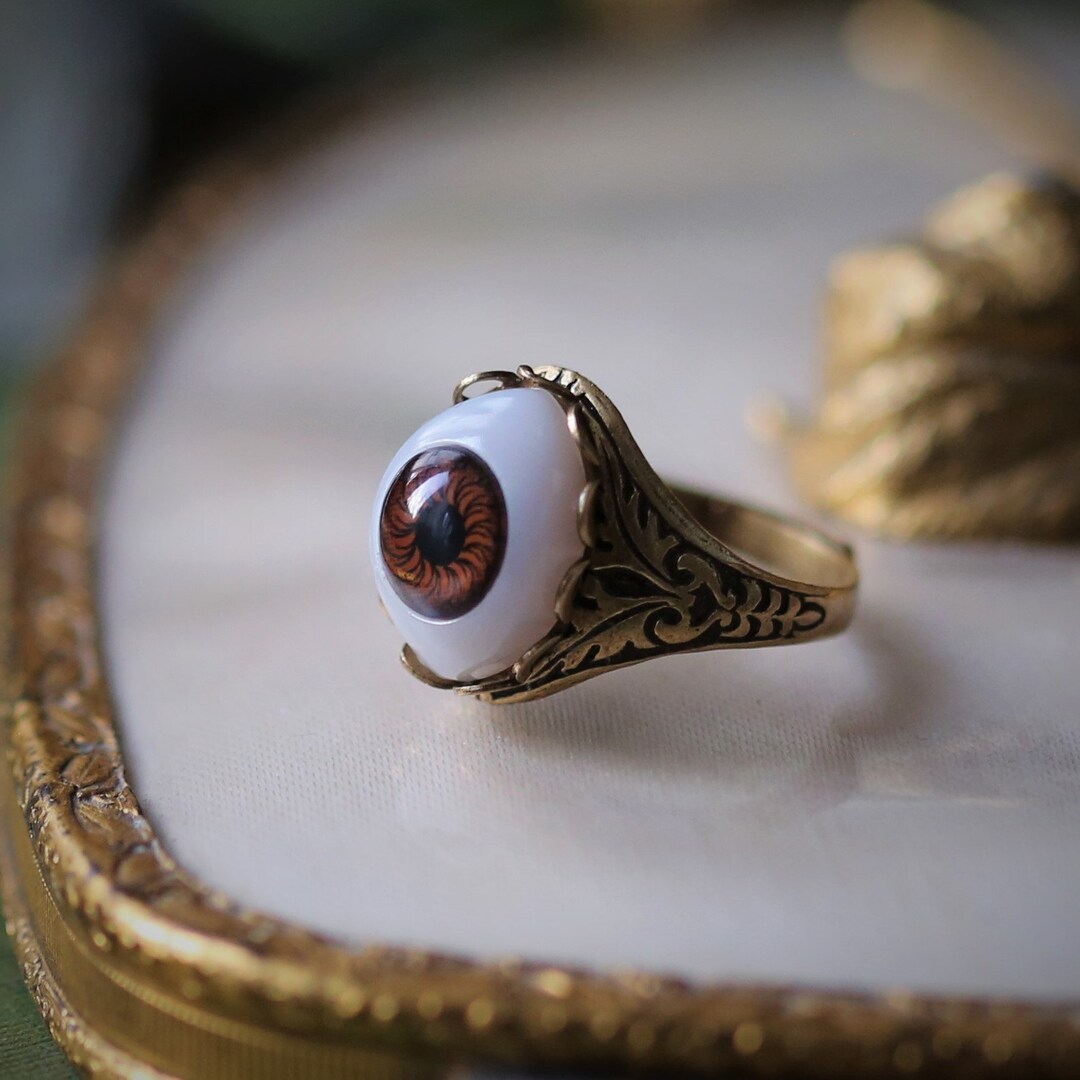 Brown Eye Ring in Antiqued Brass or Sterling Plate Vintage Style ...