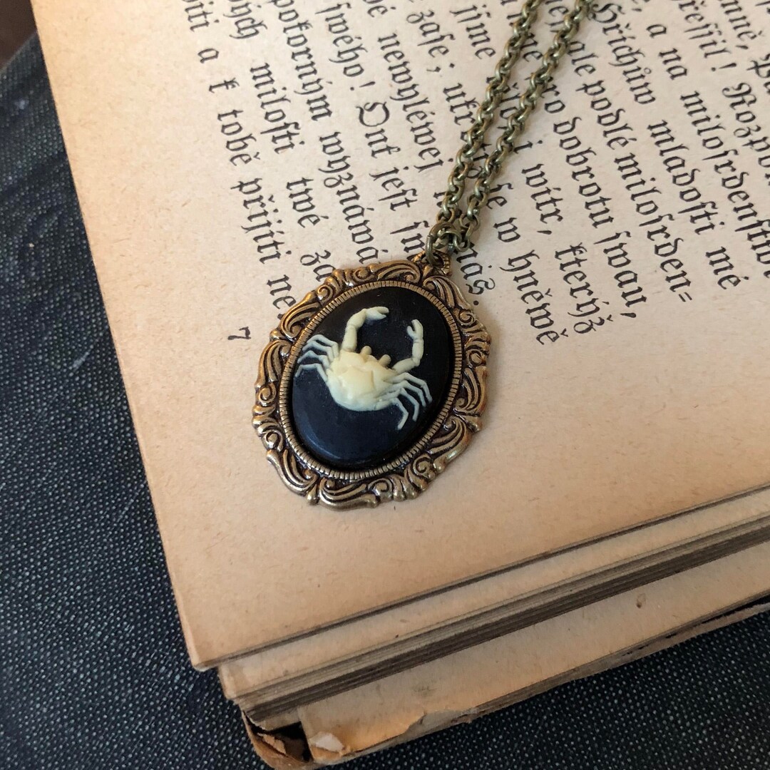 Antiqued Brass Cancer Zodiac Cameo Necklace: Vintage Style - Etsy