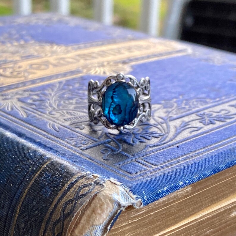 Blue Shell Filigree Ring - Etsy