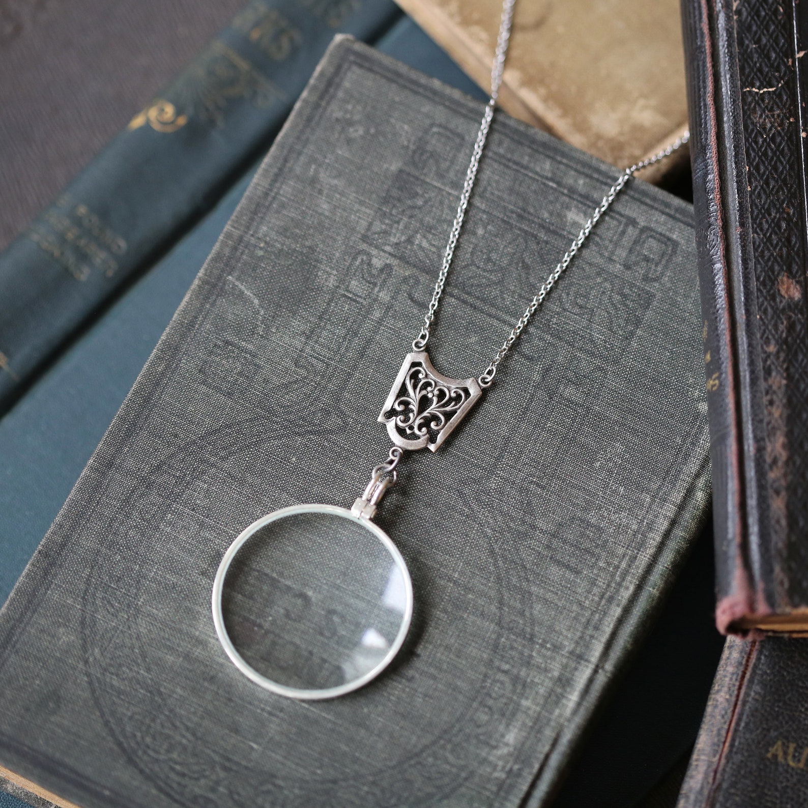 Monocle Pendant Necklace in Antiqued Silver or Antiqued Brass - Etsy