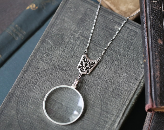 Monocle Pendant Necklace in Antiqued Silver or Antiqued Brass - Etsy