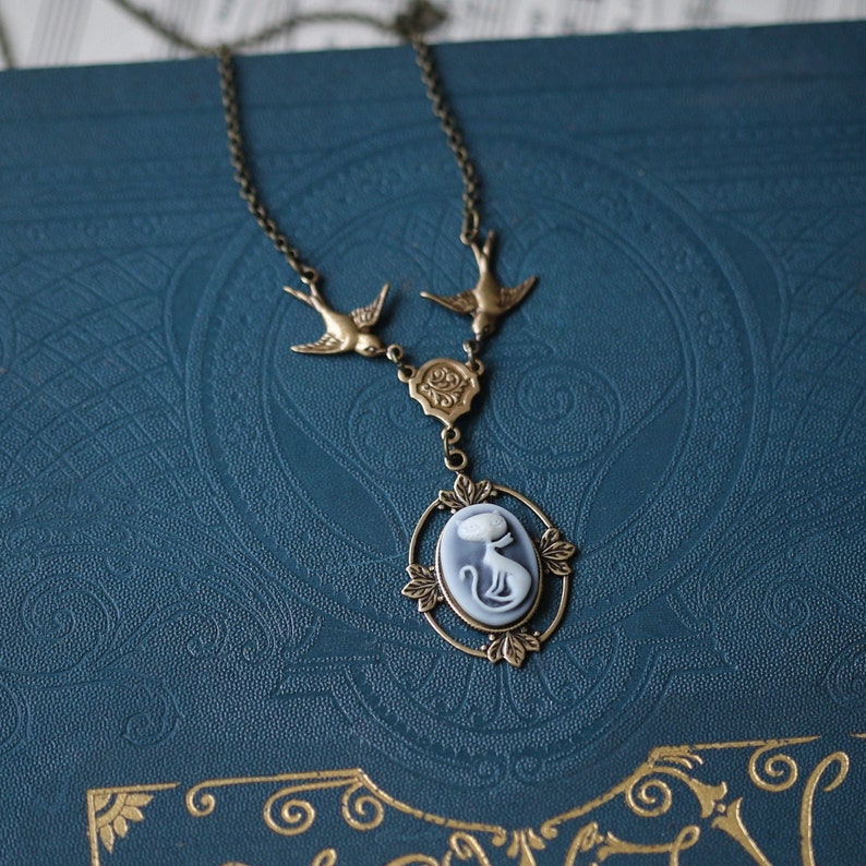 Victorian Rabbit Cameo Necklaces With Birds - Choose a Cat or Bunny - Etsy