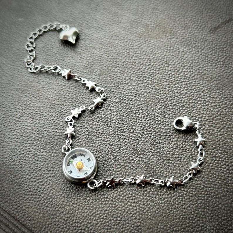 Compass Bracelet With Adjustable Silver Star Modern Vintage Layering ...