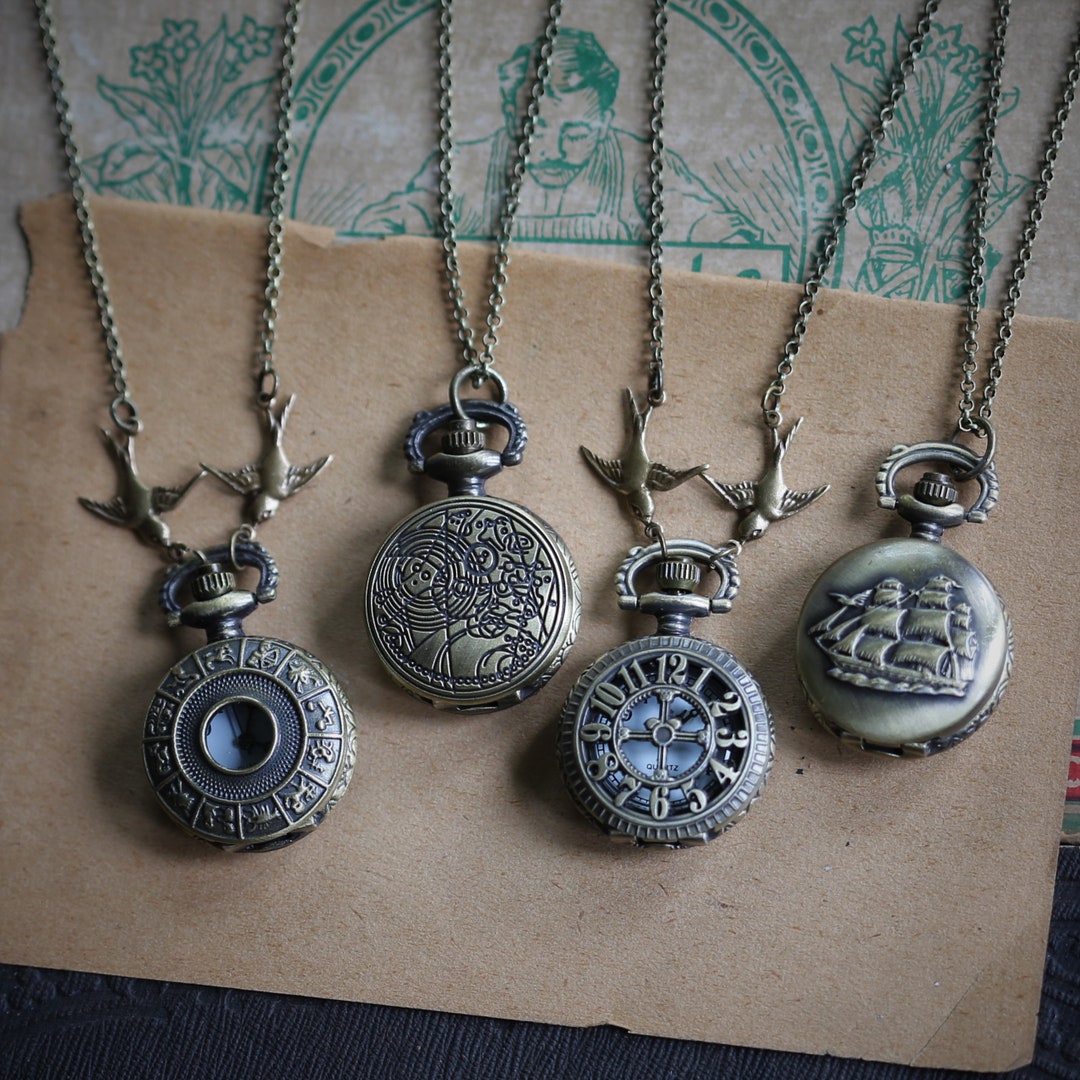 Time Lord Watch Necklace in Antique Brass Finish - Choose Ship, Clock ...