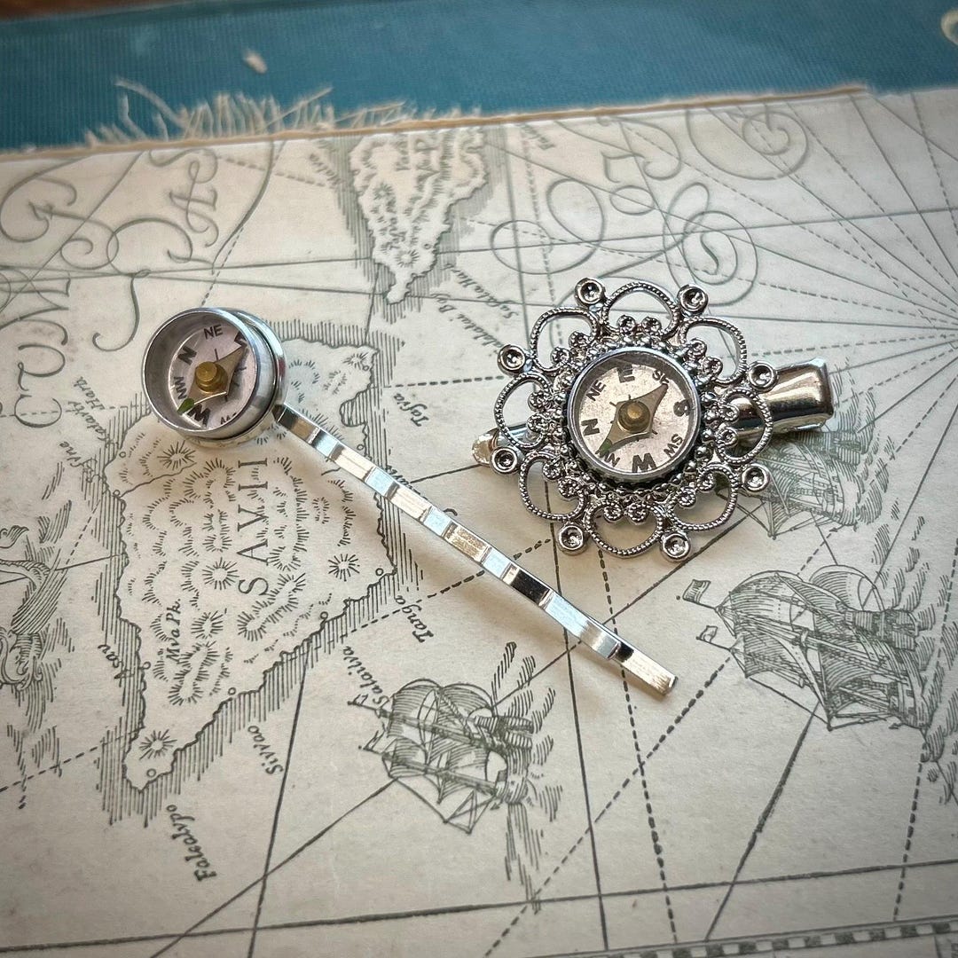 Compass Hair Pin - Non Accurate Compass Hair Accessory in Silver ...