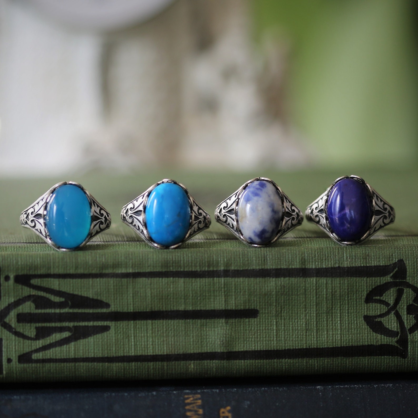 Stone Ring Blue Sodalite Howlite or Agate | Etsy