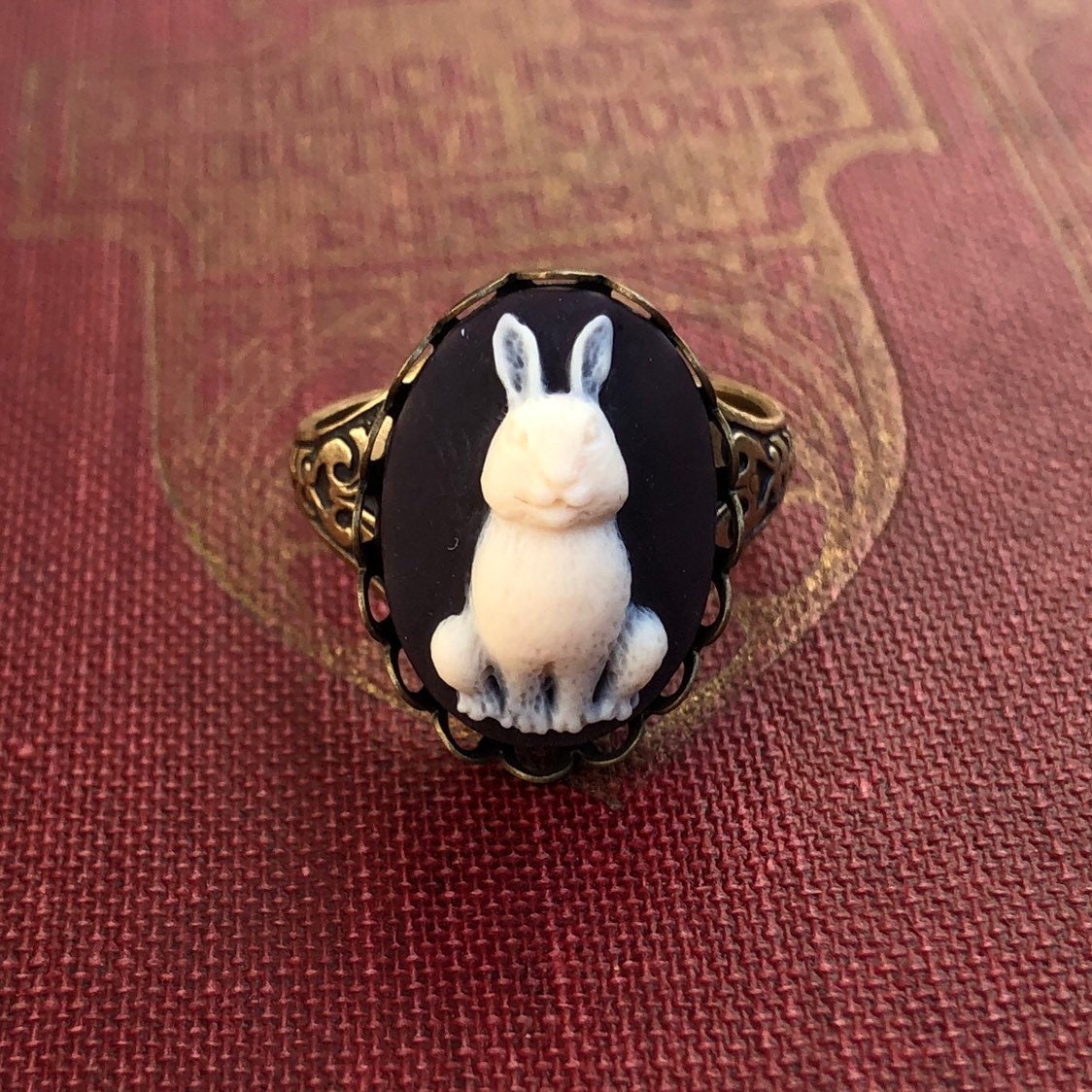 Rabbit Cameo Ring Antique Brass or Silver Vintage Style | Etsy