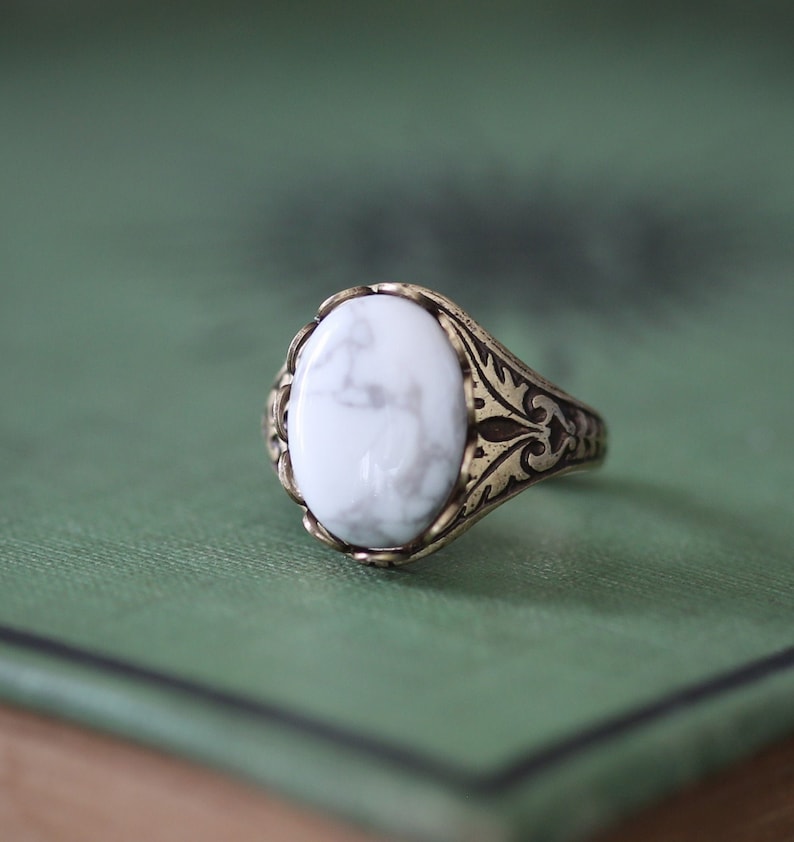 Stone Ring Black Onyx White Howlite or Black and Gray - Etsy