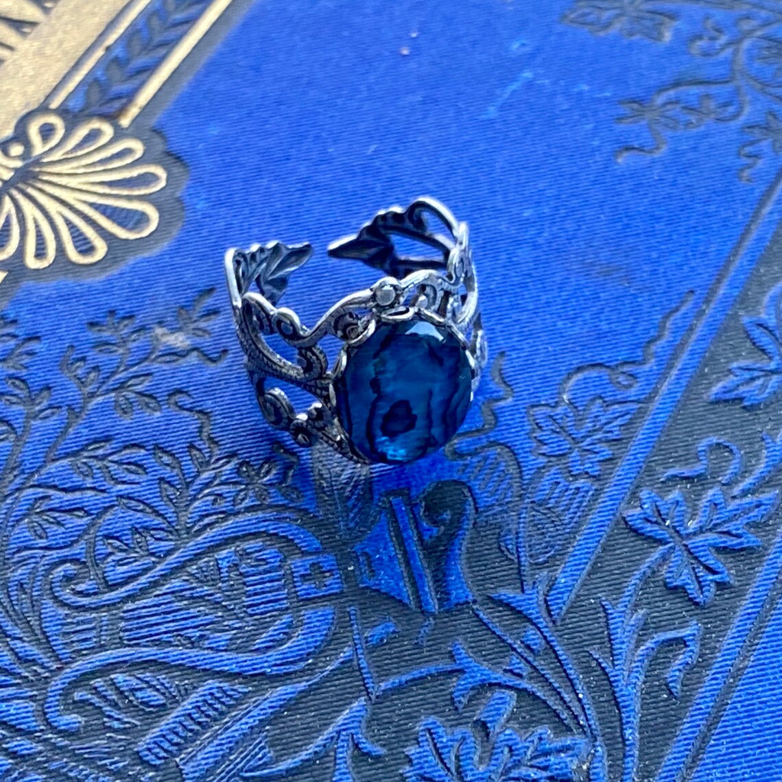 Blue Shell Filigree Ring - Etsy