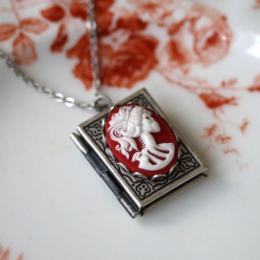 Gothic Skeleton Locket Necklace in Antique Silver - Victorian Skeleton ...
