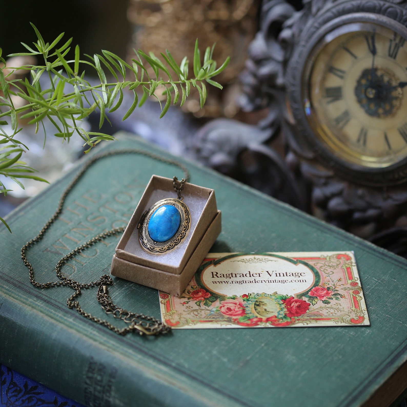 Blue Stone Locket Oval Vintage Style Necklaces in Blue Agate, Howlite ...