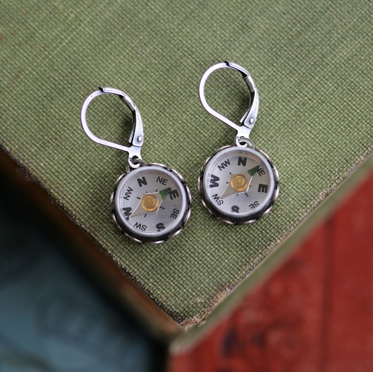 Small Working Compass Earrings in Antiqued Silver Steampunk - Three ...
