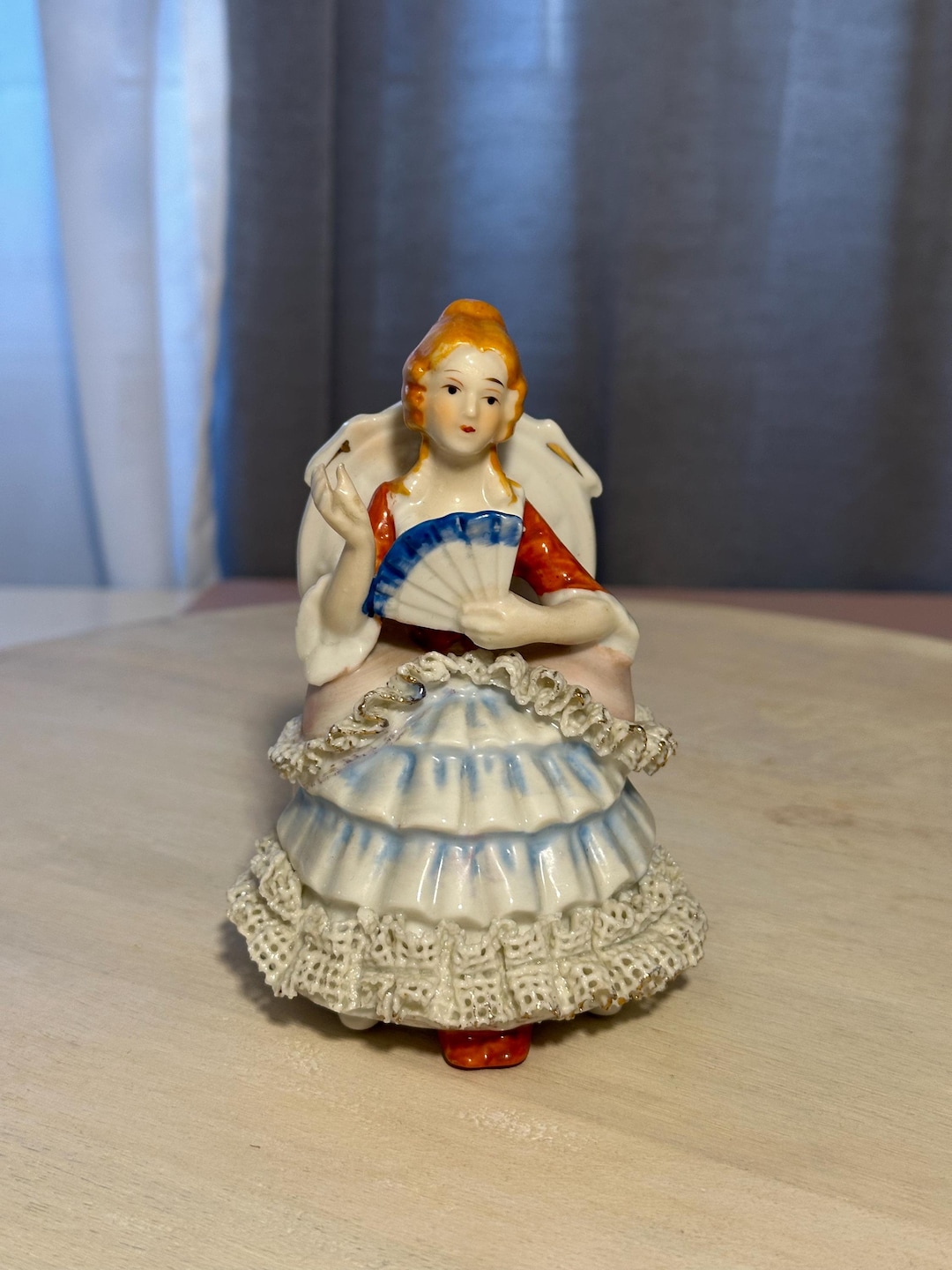 Porcelain Figurine of a Lady With Fan, Fine Porcelain, Lady With a Fan ...