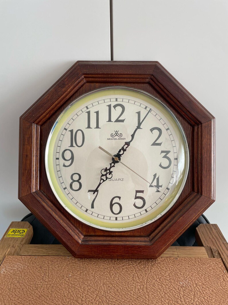 Meister Anker Vintage Clock, Large Wooden Mid Century Octagonal Frame ...