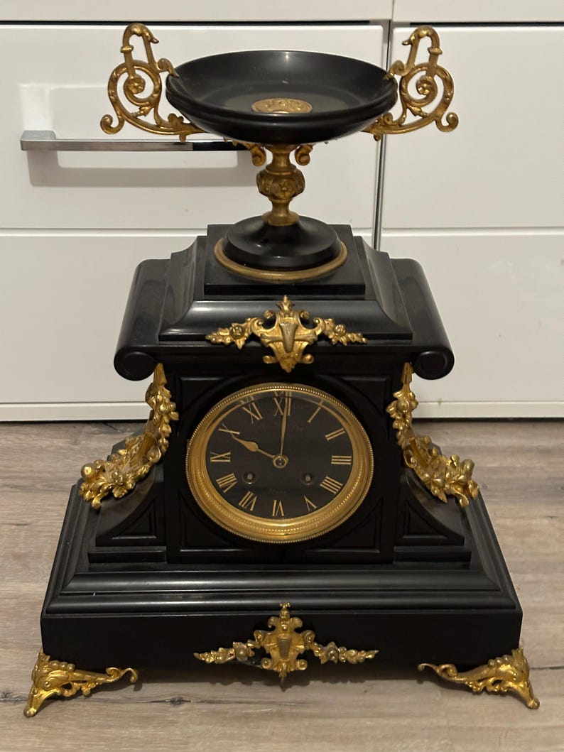 RARE LARGE 12 Kg Vintage Antique Clock , Marble and Bronze Mantel Clock ...