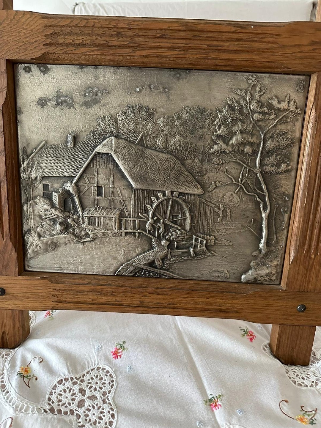 Vintage Handcrafted Oak Framed Frieling-zinn Germany 95% Pewter Wall ...