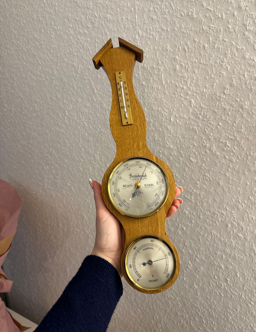 Vintage Wood Weather Station, Thermometer, Barometer Hygrometer, Wooden ...