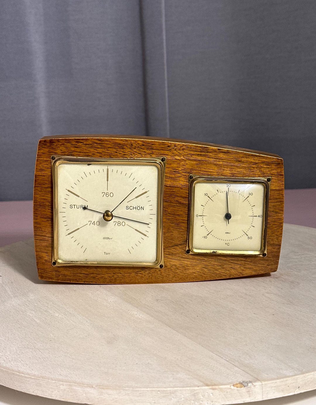 Vintage Wooden Weather Station, Thermometer and Barometer- Fischer ...