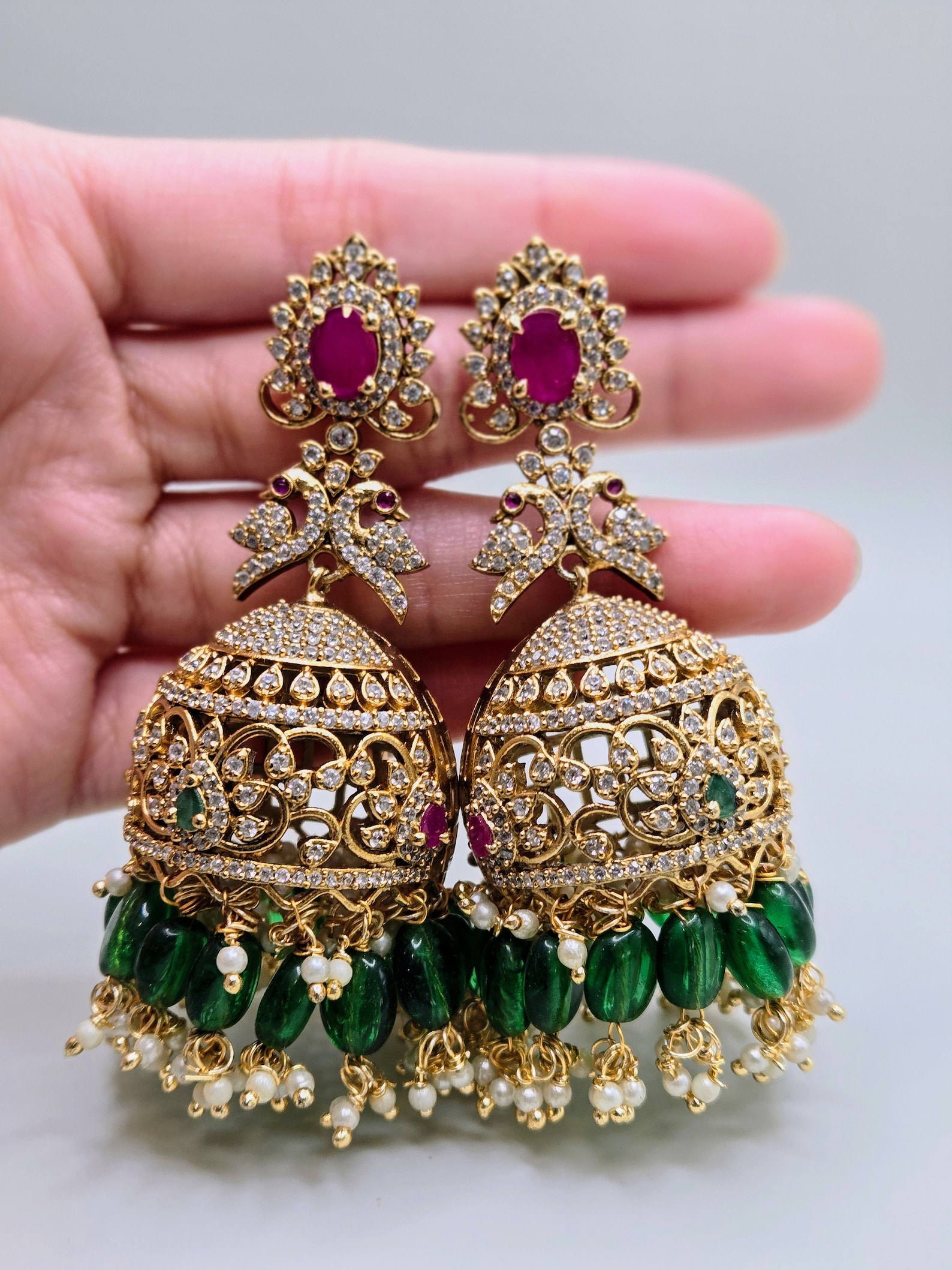 Grand Gold Jhumka Earrings Traditional South Indian Temple Jewelry - Etsy