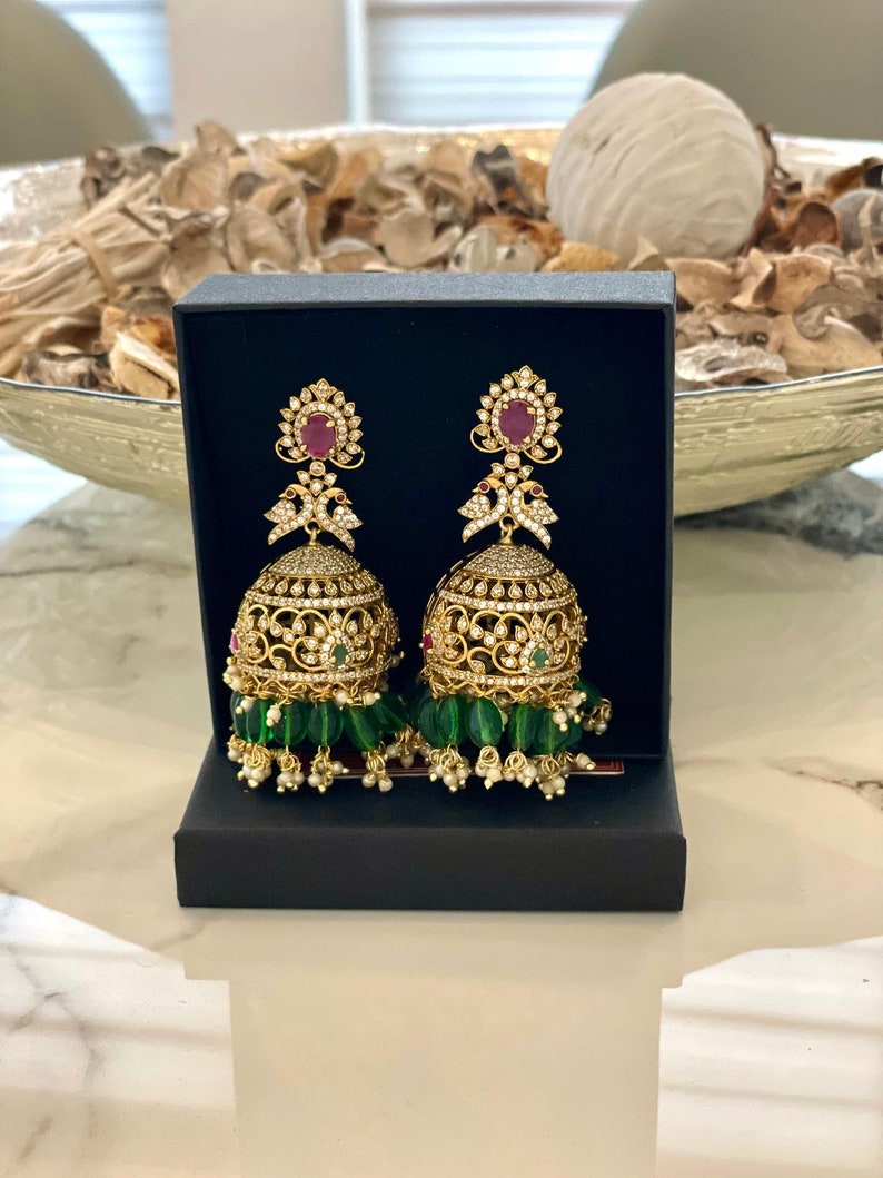 Grand Gold Jhumka Earrings Traditional South Indian Temple Jewelry - Etsy