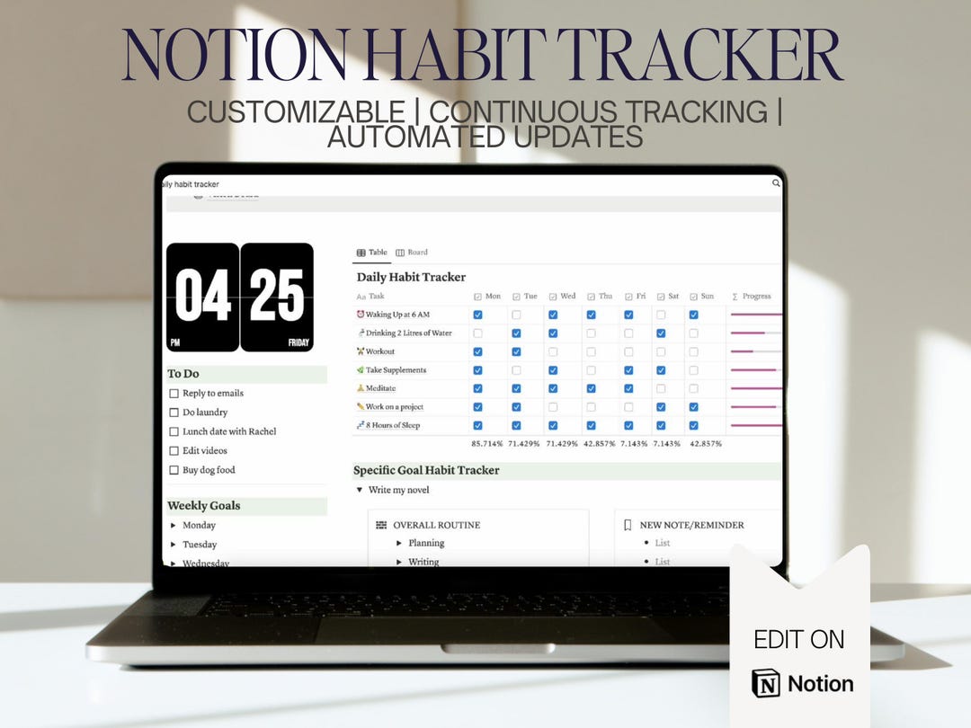 Notion Habit Tracker Daily, Weekly & Monthly Routines Notion Template ...