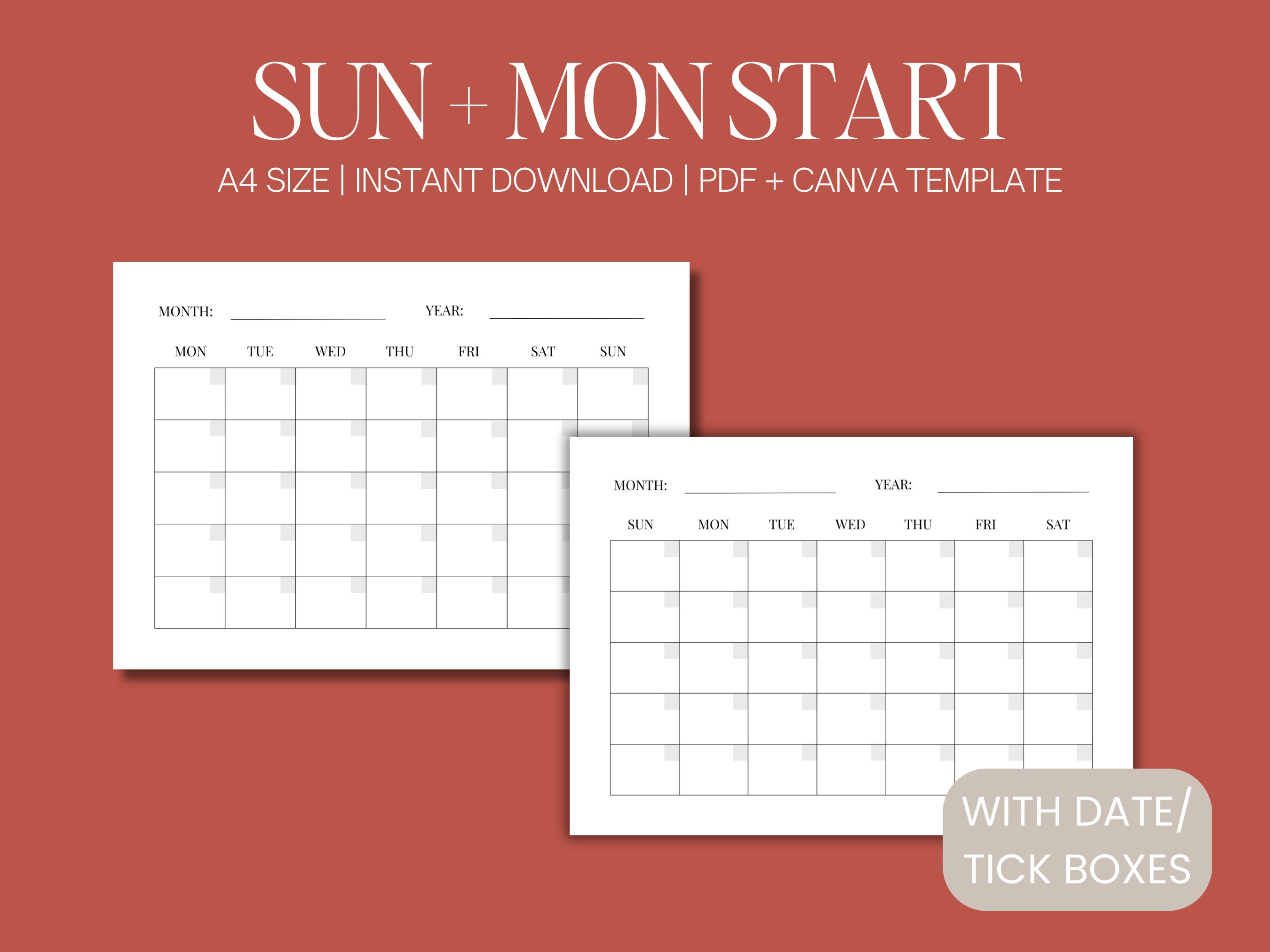Blank Calendar Printable - Monthly Planning PDF, A4 & Letter Size ...