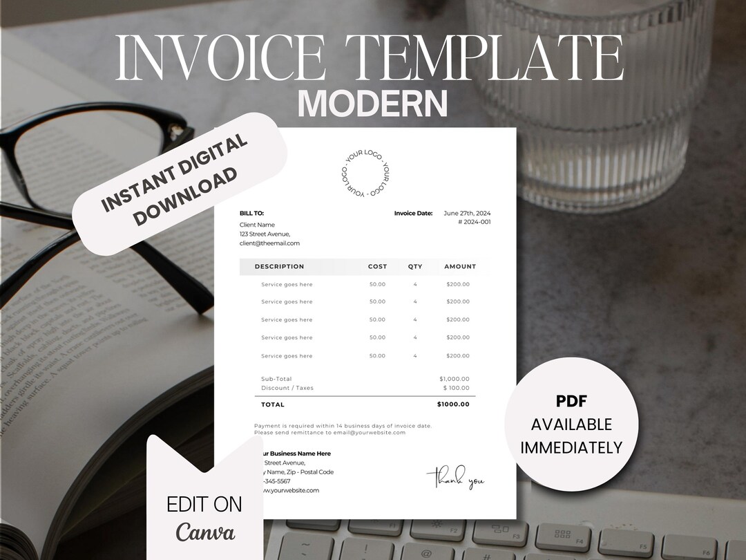 Invoice Template | Editable Canva Invoice for Small Business ...