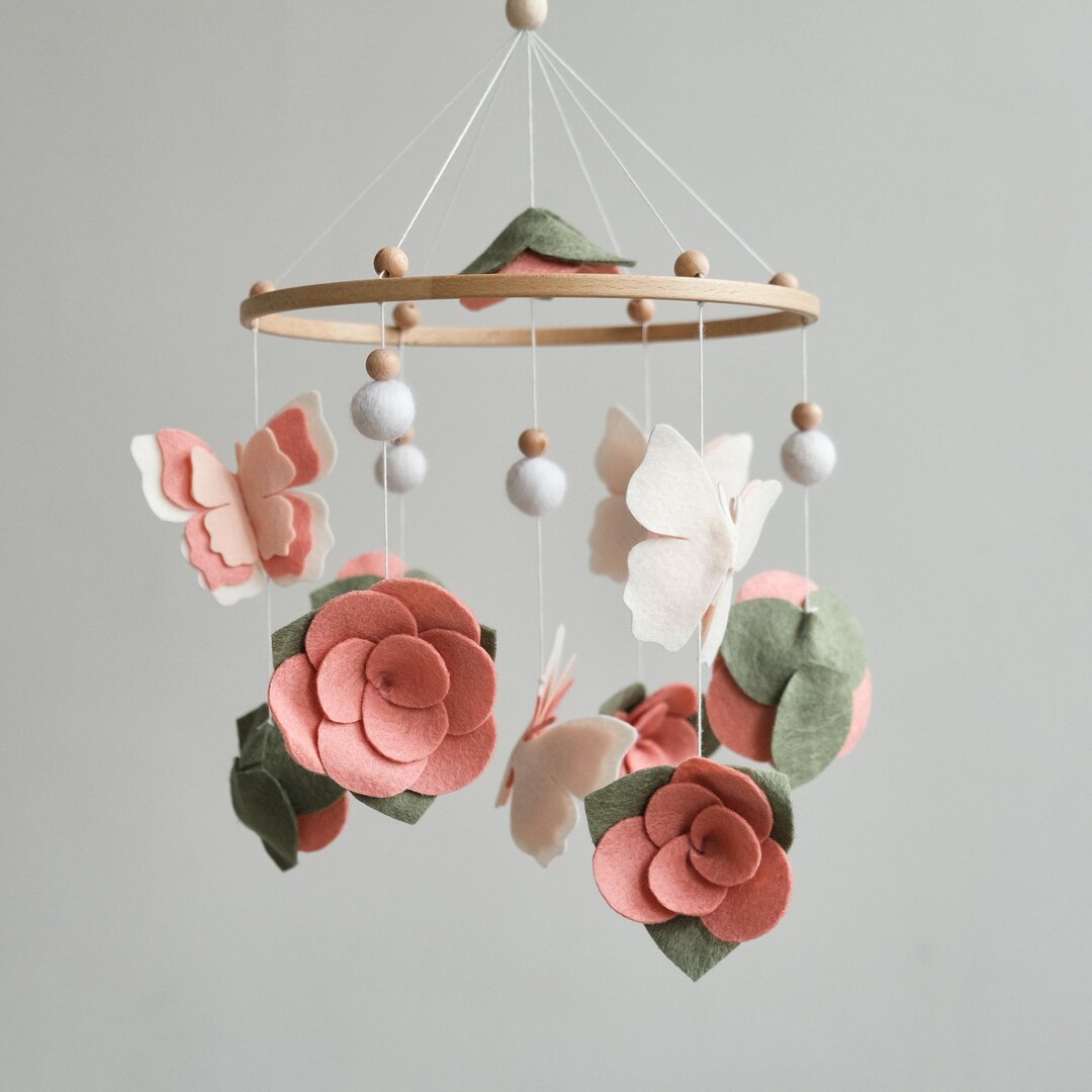 Flower Baby Mobile, Butterfly Baby Crib Mobile, Green Floral Baby Girl ...