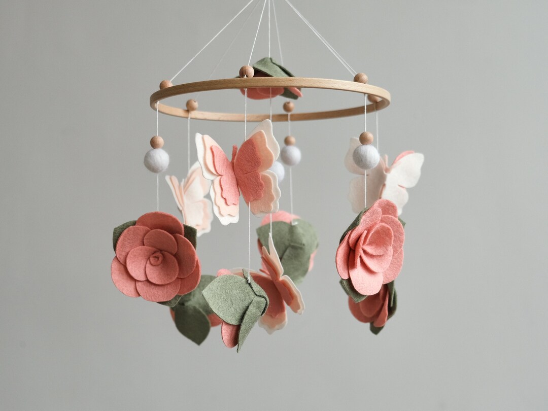 Flower Baby Mobile, Butterflies Baby Crib Mobile, Green Floral Baby ...