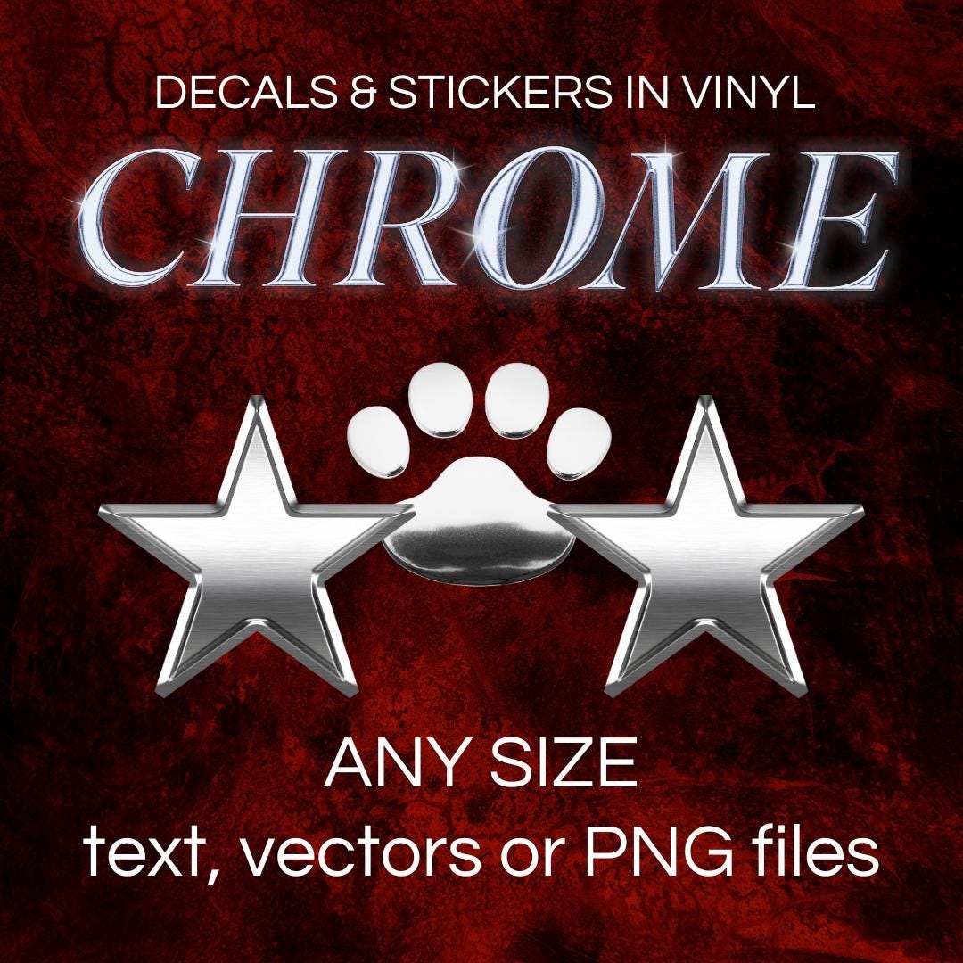 Custom Vinyl Decals in Chrome Font Color and Size - Car Bottle Laptop ...