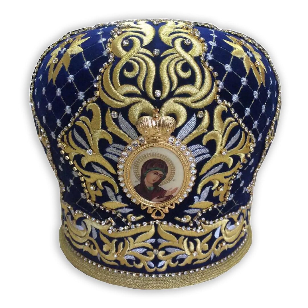 Embroidered Orthodox Blue Mitra. Bishop Headdress. Priest Mitra. Priest ...