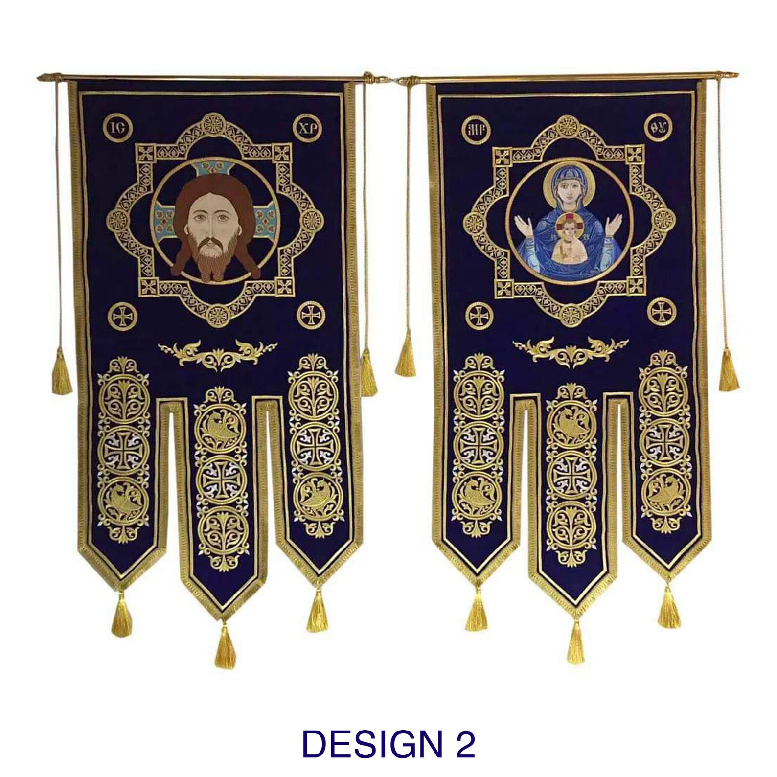 Embroidered Gonfalons of Jesus Christ and the Mother of God. Easter ...