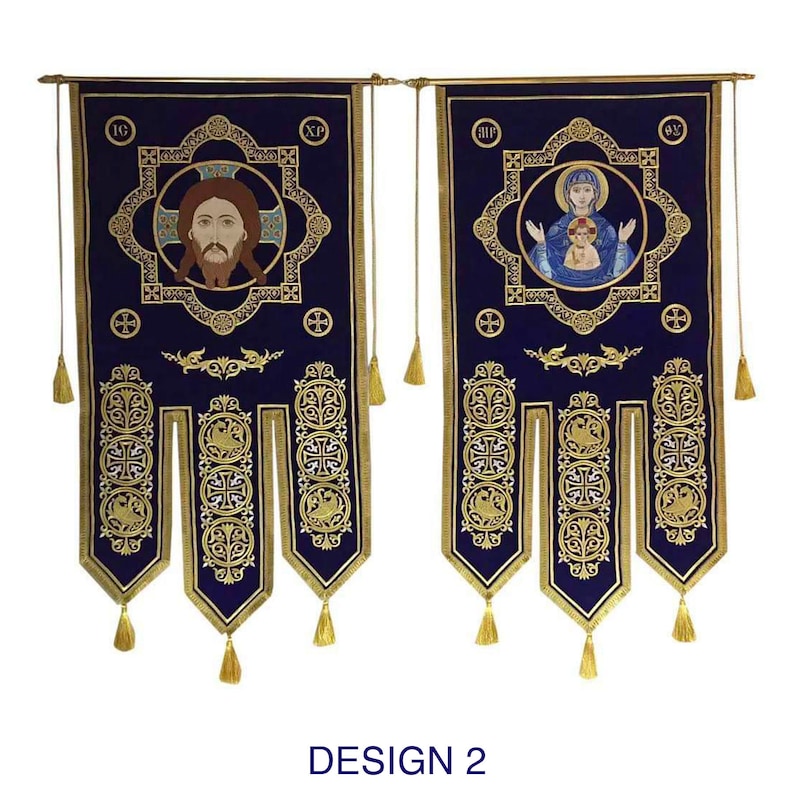 Embroidered Gonfalons of Jesus Christ and the Mother of God. Easter ...