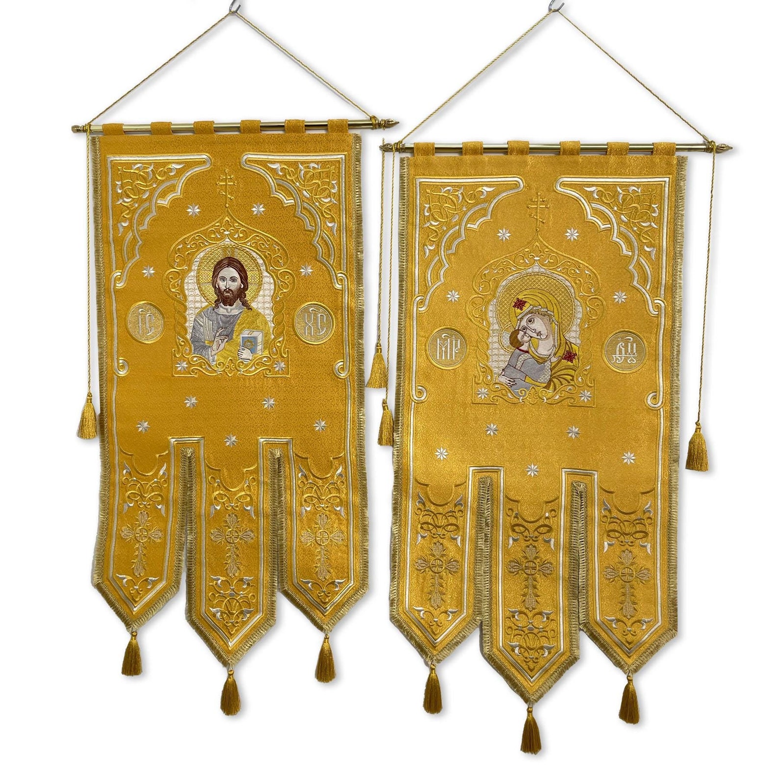 Embroidered Banner of Jesus and the Mother of God. Gonfalon Religious ...