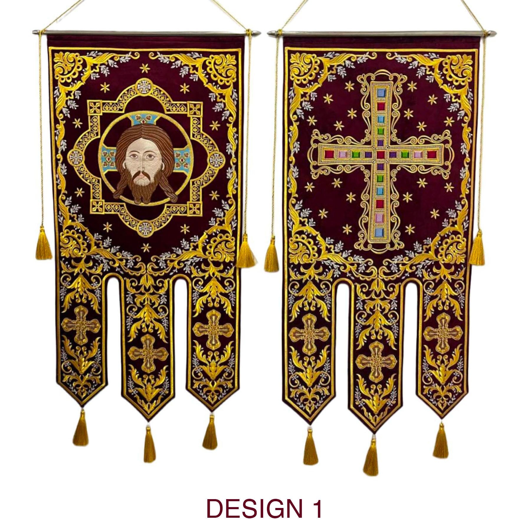 Embroidered Gonfalons of Jesus Christ and the Mother of God. Easter ...
