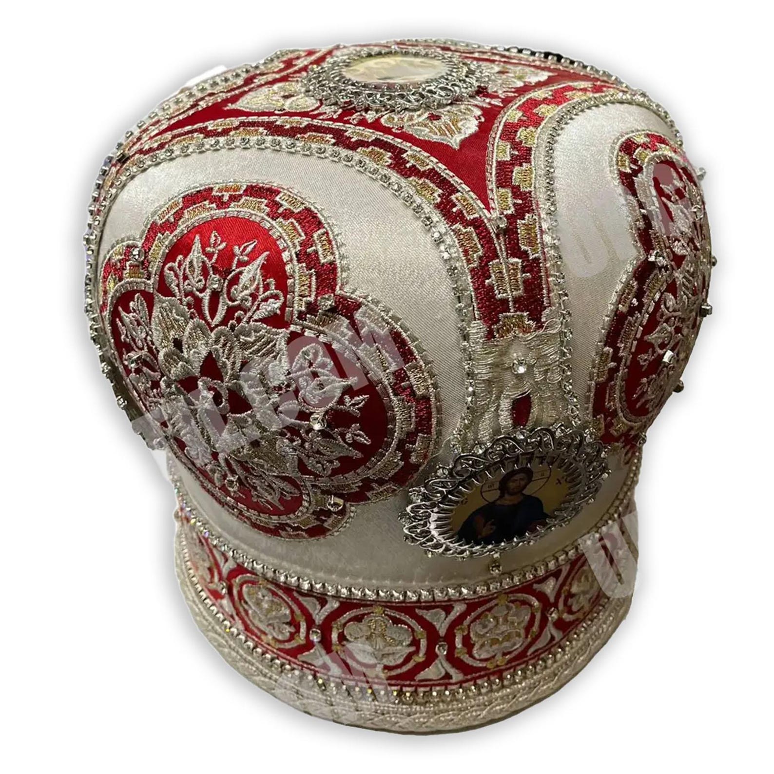 Embroidered Orthodox White and Gold Mitra. Bishop Headdress. Priest ...