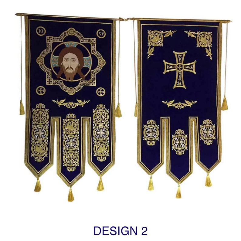 Embroidered Gonfalons of Jesus Christ and the Mother of God. Easter ...
