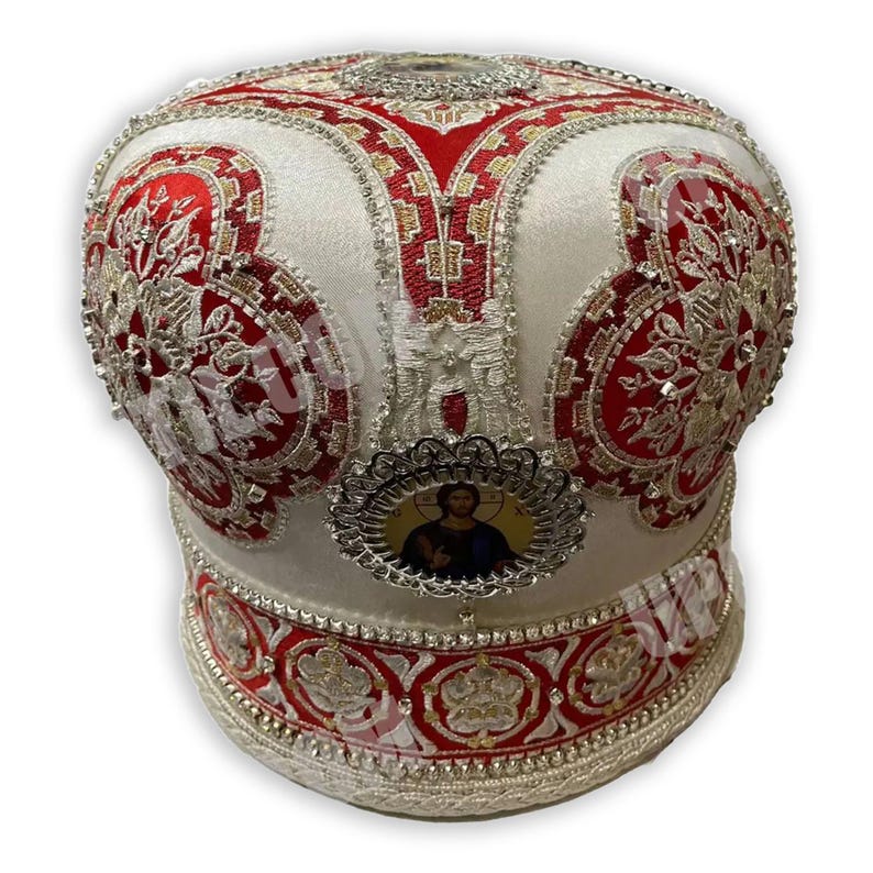 Embroidered Orthodox White and Gold Mitra. Bishop Headdress. Priest ...
