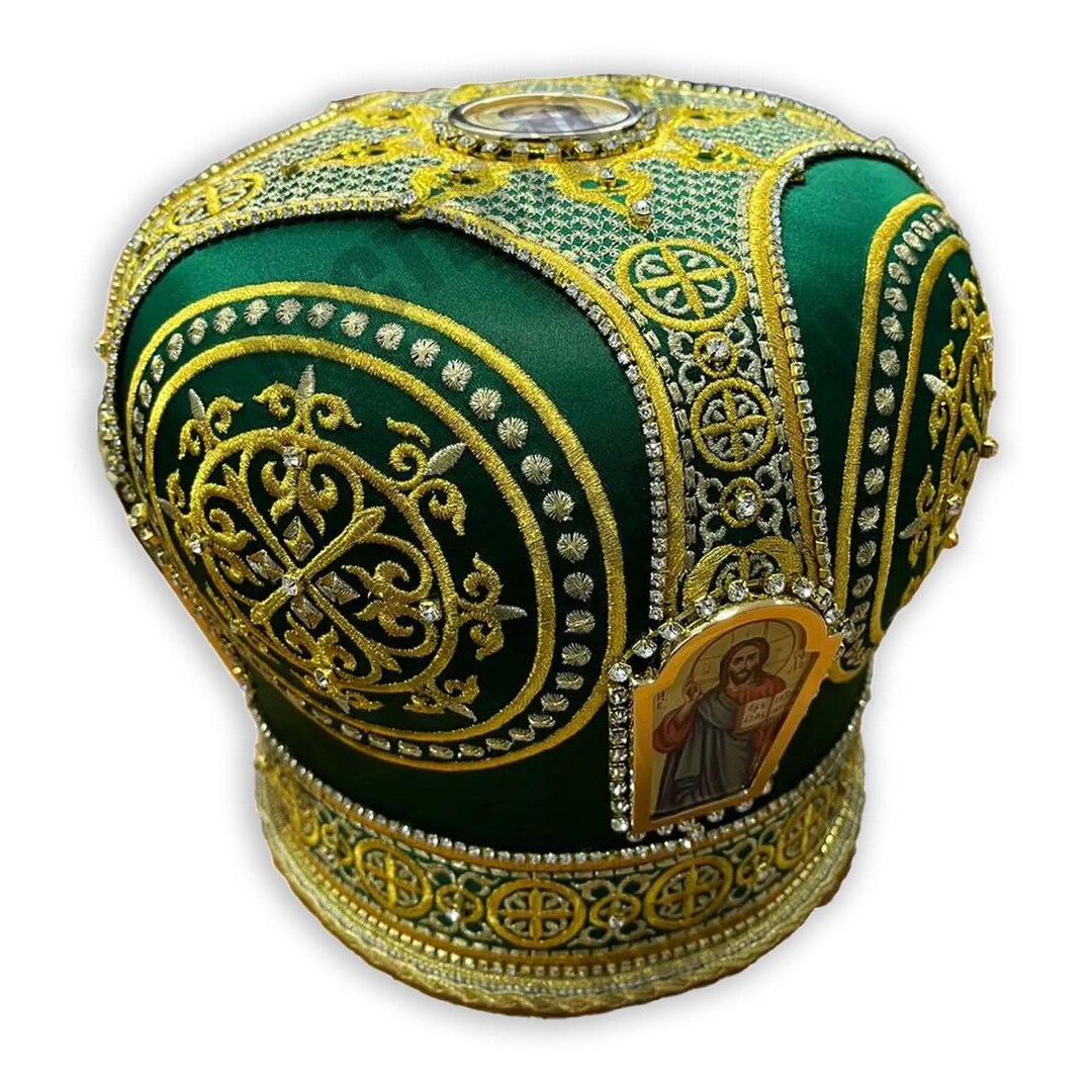 Embroidered Orthodox Green Pope Mitra. Orthodox Vestments. Bishop ...