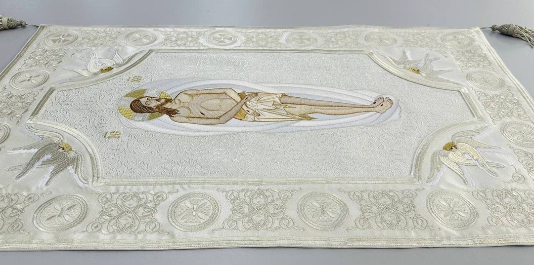Jesus Christ Holy Body Embroidery. Fully Embroidered Orthodox Shroud of ...