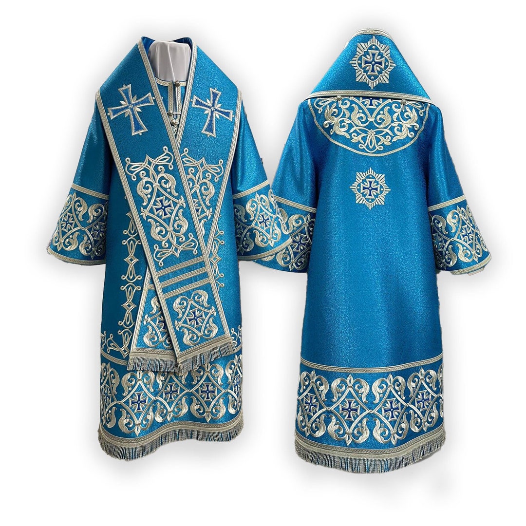 Blue Bishops Vestments. Fully Embroidered Orthodox Bishop Vestments Set ...