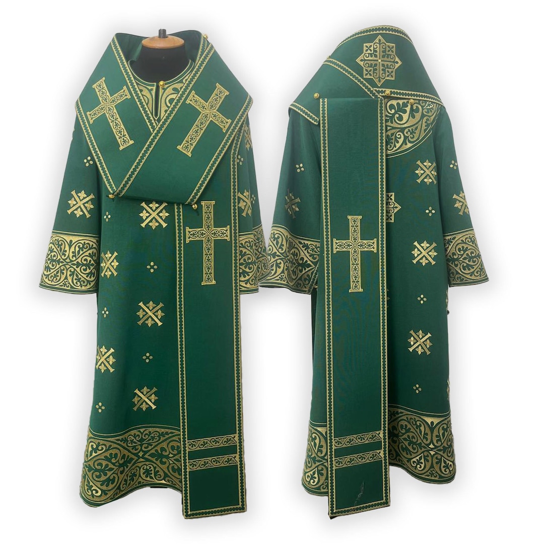 Fully Embroidered Orthodox Bishop Vestments Set. Green Bishops ...
