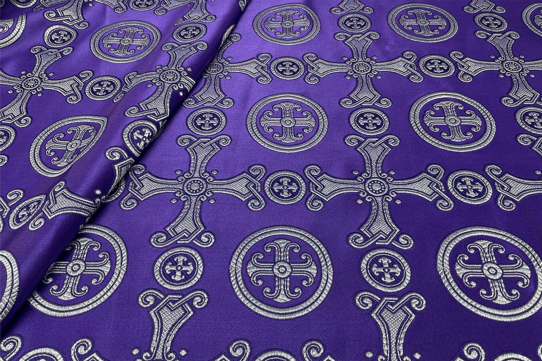 Purple Metallic Liturgical Brocade With Crosses,|eastern|, Jacquard ...