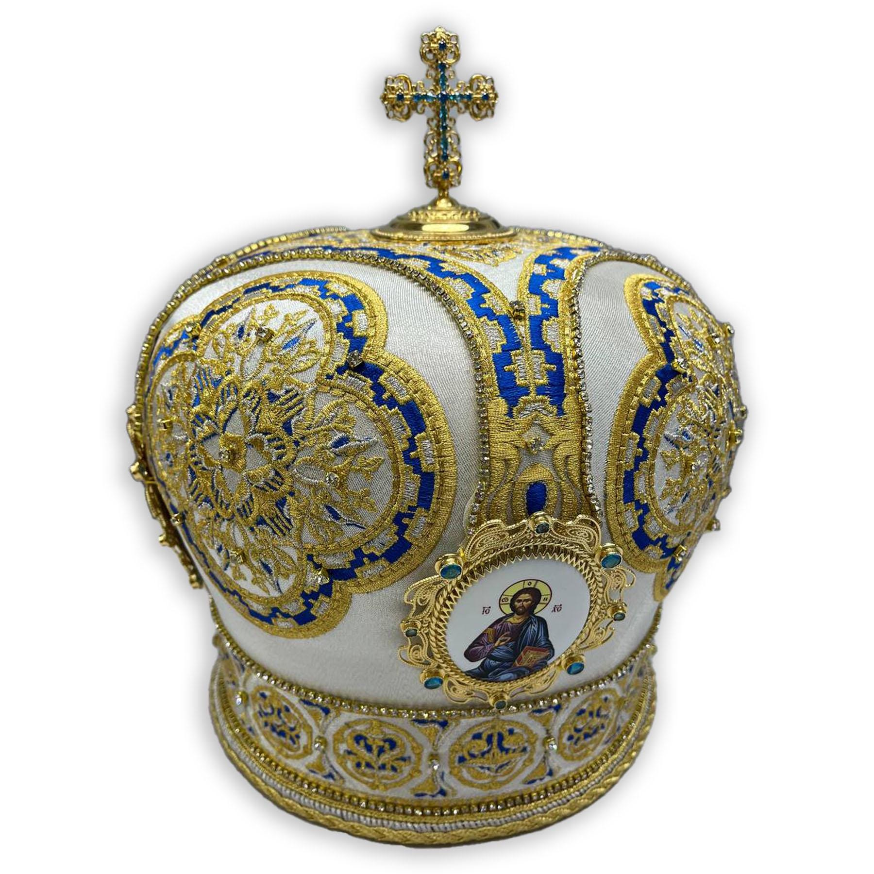 Embroidered Orthodox White and Gold Mitra. Bishop Headdress. Priest ...