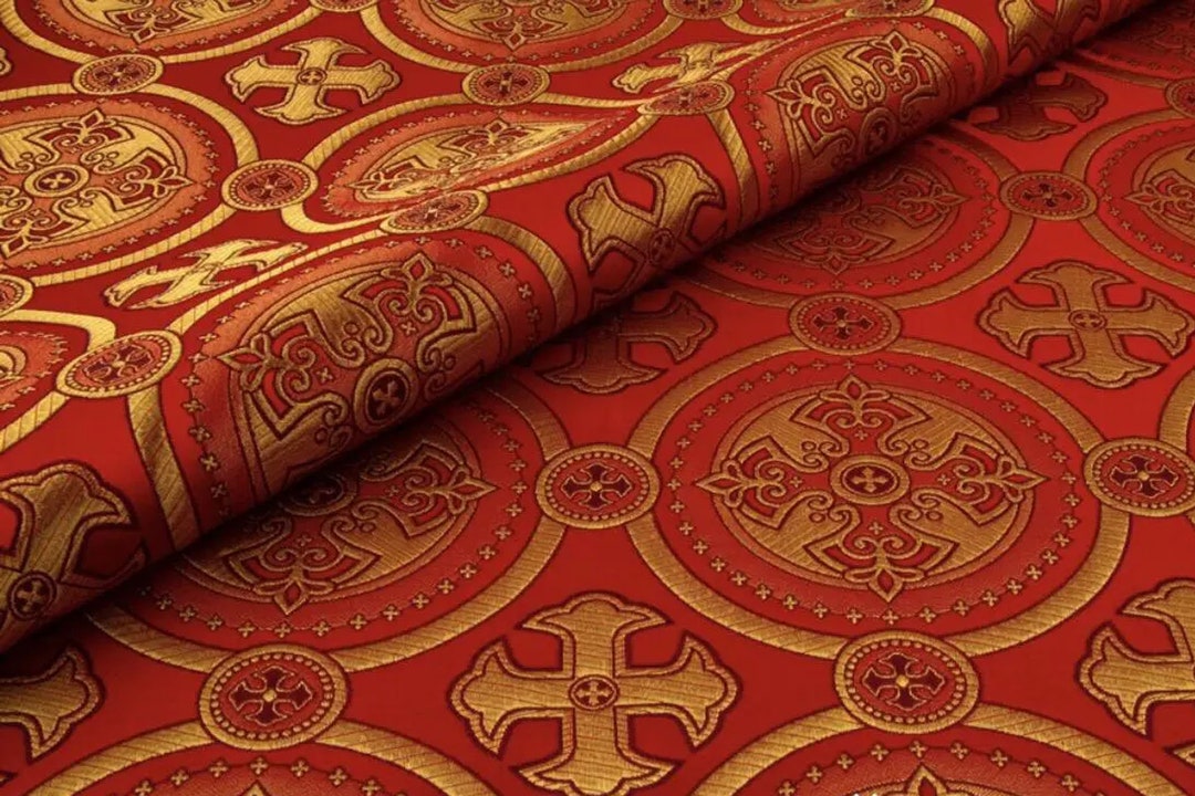 Red Church Fabric, Orthodox Vestment Fabric,|kyiv CROSS| Many Colors ...