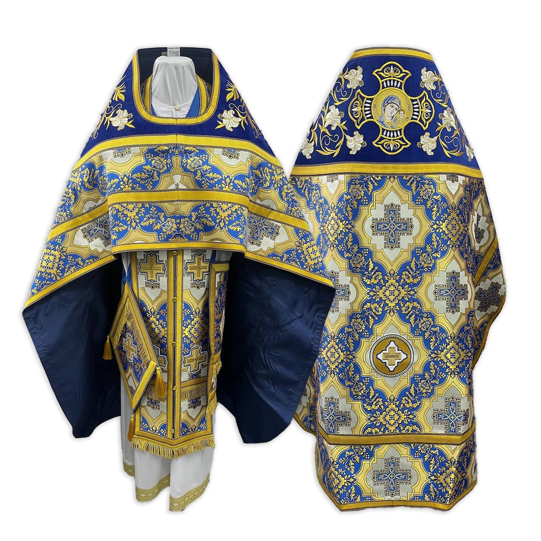 Blue Combined Priest's Vestments Set. Premium Metallic Brocade ...