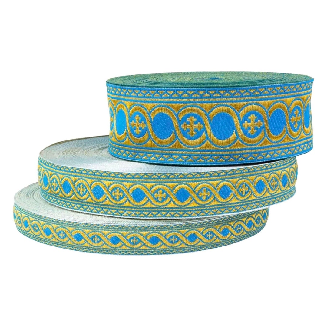 50m Blue Gold Liturgical Trim |FLOROVSKY|, Gold Metallic Ribbon ...